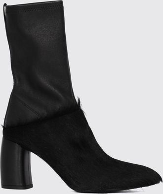 Premiata Stiefel aus Leder und Ponyfell mit spitzer Zehenpartie und gebogenem hohem Absatz