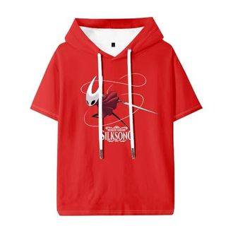 Generic Hollow Knight Silksong Merch T-shirt &agrave; capuche unisexe tendance &agrave; manches courtes T-shirt d&eacute;contract&eacute; Streetwear Tops, Rouge, M
