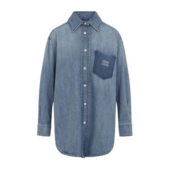 Miu Miu Blaue Denim Hemd mit Logopatch - - Blouses & Shirts - Damen - Blau - XS