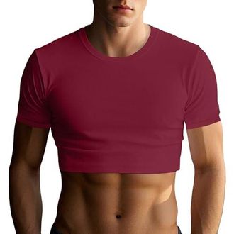 Generic Crop Top pour homme - Ventre nu - Manches courtes - T-shirt de fitness respirant - V&ecirc;tement de bodybuilding - Yoga - T-shirt de sport - Col rond - Cou