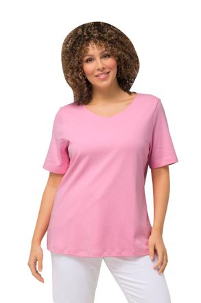 Ulla Popken Damen große Größen Übergrößen Plus Size Shirt, doppellagige Vorderseite, Slim, Rundhals, Halbarm hell pink 54+ 810528806-54+