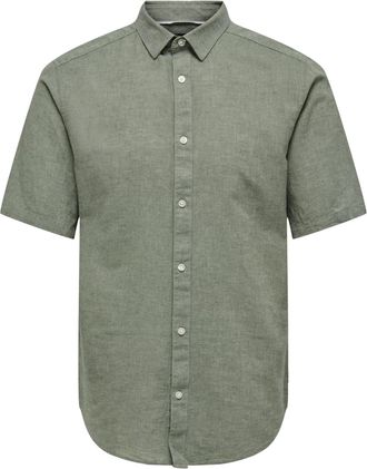 Only & Sons Herren Onscaiden Ss Solid Linen Shirt Noos, Swamp, XL