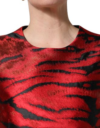 Dolce & Gabbana Womens Red Black Tiger Print Jacquard Flared Dress And
