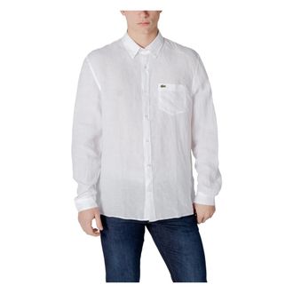 Lacoste Homme, Chemises, Blanc, Taille: M Chemise blanche en lin &agrave; manches longues avec poche