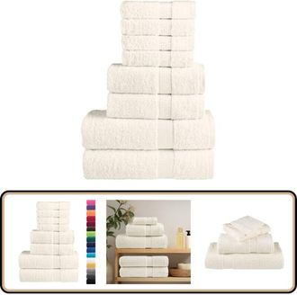 vidaXL 8 tlg. Premium-Handtuch-Set solund Creme 600 g/m² - Baumwolle - Handtücher - Badetücher - Gasteset - Cremefarben