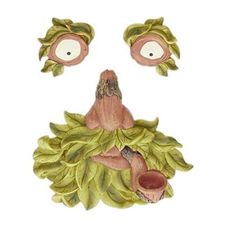 Relaxdays Baumgesicht Alter Mann, 3-teilig, wetterfester Kunststein, Baumstamm Deko, Leuchtend, Gartendeko, grün/Natur