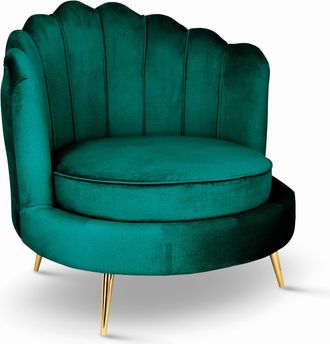MG Design Samt Muschelsessel in Gr&uuml;n - Moderner Cocktailsessel mit goldenen Beinen, gepolsterter R&uuml;ckenlehne und gro&szlig;em Sitz f&uuml;r Wohnzimmer oder Schlafzimmer
