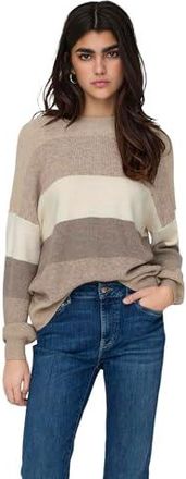 Only Pull pour Femme ONLATIA L/S Stripe KNT Noos, Gris Plume/Rayures : W. Beige/White Cap Grey/LeAFLESS Tree, XL, Feather Gray/Stripes:w. Beige/Whitecap Gr