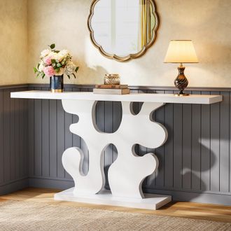 Tribesigns Moderner Konsolentisch, für den Eingangsbereich, 140 cm schmaler Langer Sofatisch aus Holz hinter der Couch für Wohnzimmer, Flur, Foyer Weiß