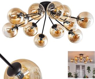 HOFSTEIN Deckenleuchte Gastor, Deckenlampe aus Metall/Glas in Schwarz/Bernsteinfarben/Klar, Leuchte im modernen Retro/Vintage-Design mit Schirmen aus Glas (&Oslash; 1