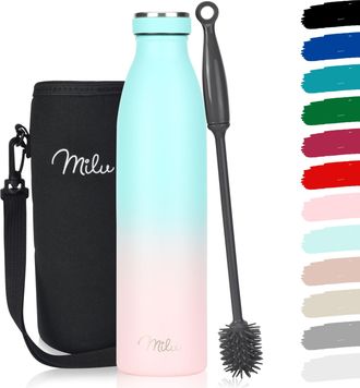 Milu Edelstahl Trinkflasche 350ml, 500ml, 750ml, 1L, 1,5L - Thermosflasche für Kinder Erwachsene auslaufsicher Isolierflasche Kohlensäure geeignet- inkl. R