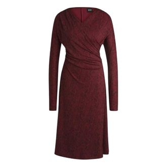 HUGO BOSS Ettita Midikleid f&uuml;r Damen, V-Ausschnitt, Regul&auml;r (Burgunderrot)