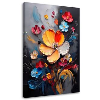 Feeby Leinwand Bilder - Bild Wohnzimmer - Bunte Gemalte Blumen - 40x60 1tlg - Deko Schlafzimmer Groß - Dekoration Canvas - Gemälde - Modern Wandbilder - Kun