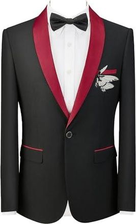 Generic Veste de smoking pour homme, coupe ajust&eacute;e, un bouton, ch&acirc;le, revers &agrave; revers pour affaires, blazer formel pour d&icirc;ner, bal de fin dann&eacute;e, f&ecirc;te, Rouge,