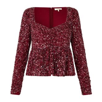 Notes du Nord Romantische Ida Bluse mit Pailletten Mesh - - Blouses & Shirts - Damen - Rot - XS