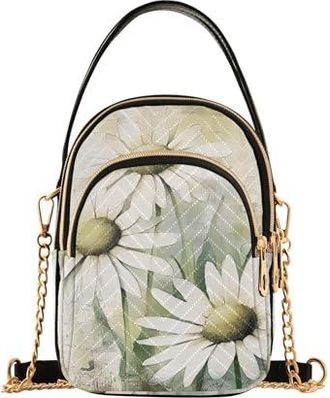 Mnsruu Sac à bandoulière vintage pour femme - Motif marguerites blanches - Avec sangle réglable