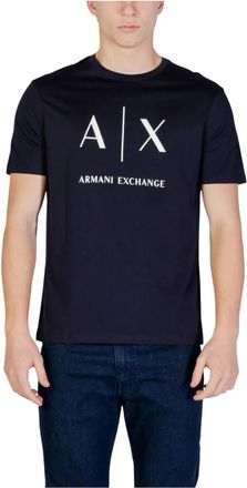 A|X Armani Exchange Homme, Tops, Bleu, Taille: XS T-shirt en coton &agrave; manches courtes et col rond