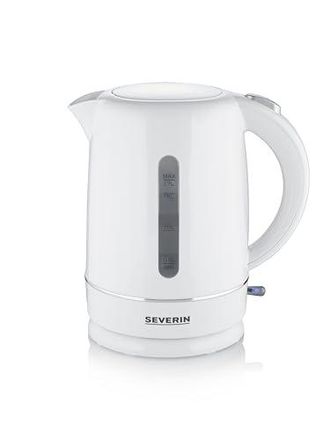 Severin Bouilloire électrique de 1,7L, Niveau Deau Visible, Bec Verseur Avec Tamis amovible, Socle 360°, Voyant lumineux, 2 200 W, Blanc, WK 4325
