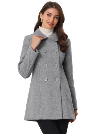 Allegra K Damen-Trenchcoat mit Peter-Pan-Kragen, zweireihig, lang, f&uuml;r den Winter, GRAU, XS