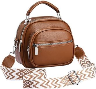 Generic Sac &agrave; bandouli&egrave;re classique en cuir avec large sangle r&eacute;glable, compartiments multifonctionnels pour femme, Brun