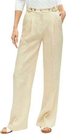 Brooks Brothers Femme, Pantalons, Beige, Taille: 44 FR Pantalon Large Pliss&eacute; en Lin