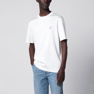 Brunello Cucinelli T-Shirt aus Baumwolljersey mit Logo in Off-White