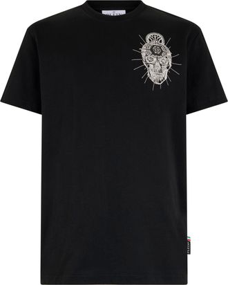 Philipp Plein Round Neck T-Shirt Chest Embroidery Skull