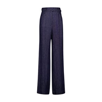 Gabriela Hearst Femme, Pantalons, Bleu, Taille: 38 FR Pantalon Large en Lin Bleu Marine