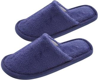 Yardwe Pantoufles Int&eacute;rieur Coton Chaud Antid&eacute;rapantes Mules Peluche pour Homme et Femme Confort Hivernal Semelles Durables Bleu Fonc&eacute;