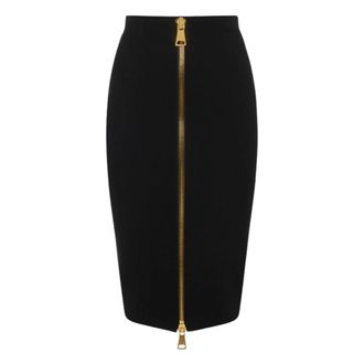 Elisabetta Franchi Strick-Bleistiftrock mit goldenem Frontrei&szlig;verschluss - - Skirts - Damen - Schwarzk - XL