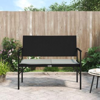 vidaXL Vidaxl - Banc de jardin &agrave; 2 places avec coussin noir r&eacute;sine tress&eacute;e