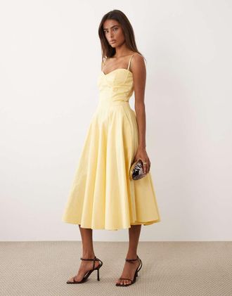 Tfnc Robe caraco mi-longue style corset en coton - Jaune