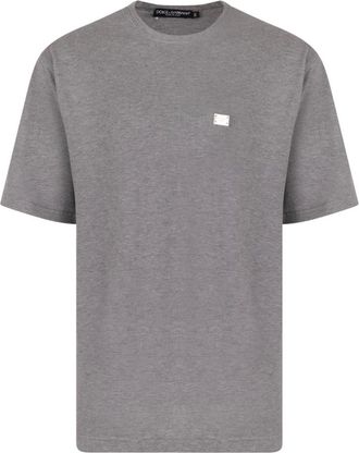 Dolce & Gabbana Homme, Tops, Gris, Taille: L Logo Plaque T-Shirt