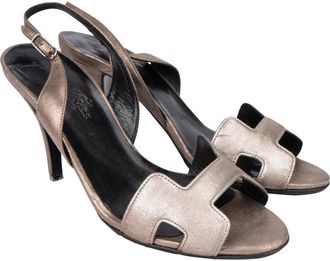 Herm&egrave;s Hohe Schuhe - Hermes Silver Leather Night 90 Heels (34) - Gr. ONE_SIZE - in Bunt - f&uuml;r Damen