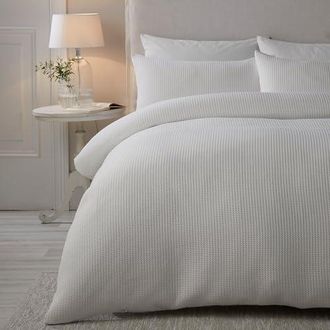 Serene Weißer Waffel-Bettbezug - Doppelbettgröße (200 x 200 cm) - weiche Haptik - luxuriöse weiße Bettwäsche - Gittermuster strukturierter Bettbezug in Weiß 