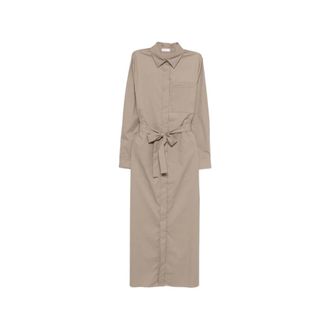 PESERICO Femme, Robes, Brun, Taille: 44 FR Robe Chemise &agrave; Poches avec Ceinture &agrave; Nouer
