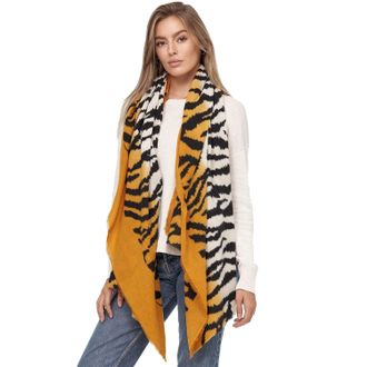 Glamexx24 Damen XXL Schal Kuscheliger warmer Leoparden Muster 3 farbiger Fransen Poncho Schal Oversized Deckenschal