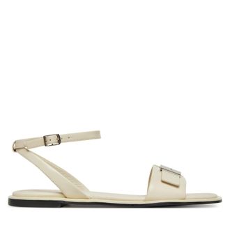 Calvin Klein Sandalen Calvin Klein Flat Sandal W/Ck Hw - Lth HW0HW02367 Écru