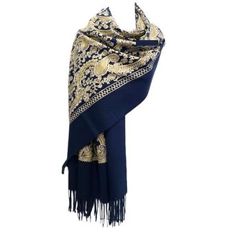 GFM EMBSHL-BB Ch&acirc;le Style Pashmina Brod&eacute; Toucher Cachemire - Automne-Hiver - F&ecirc;te des M&egrave;res Saint Valentin No&euml;l, 4-vghnl-bleu marine fonc&eacute;, L