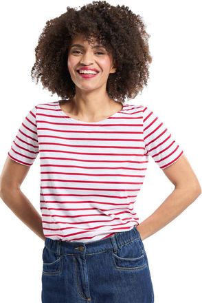 Armor Lux Damen Marinière hoëdic Héritage Femme T-Shirt, Mehrfarbig (320 Blanc/Braise 320), 44 (Herstellergröße: 5)