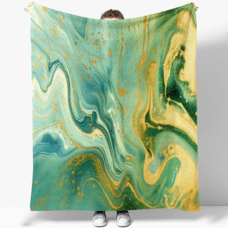 Generic Bettw&auml;sche Flanell Wohndecke 180 x 200 cm, Blau Flauschige und Warme Kuscheldecke, Bequeme Minimalistische Marmorstruktur Sherpa Decke, Pflegeleicht D