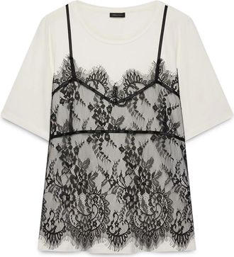 Fiorella Rubino T-shirt avec superposition en dentelle - Femme - Tops - Blanc - Taille: 44 FR