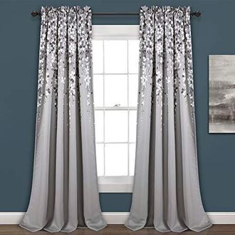 Lush Décor Weeping Flowers Room Darkening Window Panel Curtain Set (Pair), 95 x 52, Gray, 95 x 52