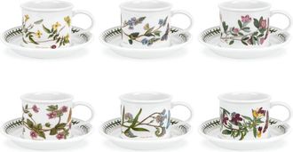 Portmeirion Botanic Garden Drum Shape Teacup, 0.2L, Set of 6 - various motifs