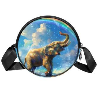 Generic Petit sac &agrave; bandouli&egrave;re rond pour femme, motif &eacute;l&eacute;phant, arc-en-ciel, avec fermeture &eacute;clair, bretelles r&eacute;glables, sac &agrave; main rond d&eacute;contract&eacute; pour fem