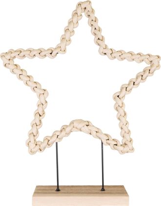 Matches 21 Deko Stern aus Metall mit Papierkordel auf Holzfuß Cremeweiß 37 cm - Boho Weihnachtsdeko für Zuhause