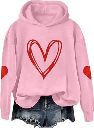 Generic Sweat &agrave; capuche &agrave; manches longues pour femme - Sweat &agrave; capuche &agrave; manches longues pour la Saint-Valentin - Motif coeur rouge - Col rond - Pull &agrave; manche