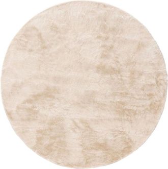 benuta Benuta - Basic Kunstfaser Fellteppich Furry - Beige Rund 160 cm - Weicher Wohnzimmerteppich - Anti-Rutsch-Rückseite - Waschbar - Für Fußbodenheizung