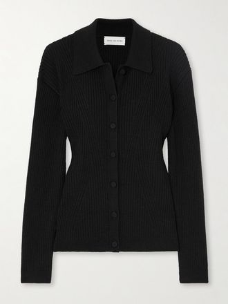 Dries Van Noten Cardigan Aus Einer Wollmischung In Rippstrick - Schwarz