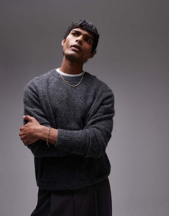 Arket Pullover aus Alpaka-Mix in Anthrazit mit Rundhalsausschnitt-Schwarz